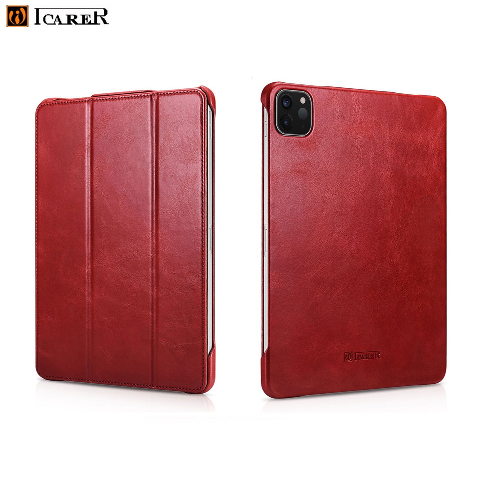 NEW Luxury ICARER GENUINE Leather Tri-Fold Stand Smart Case Cover For ...