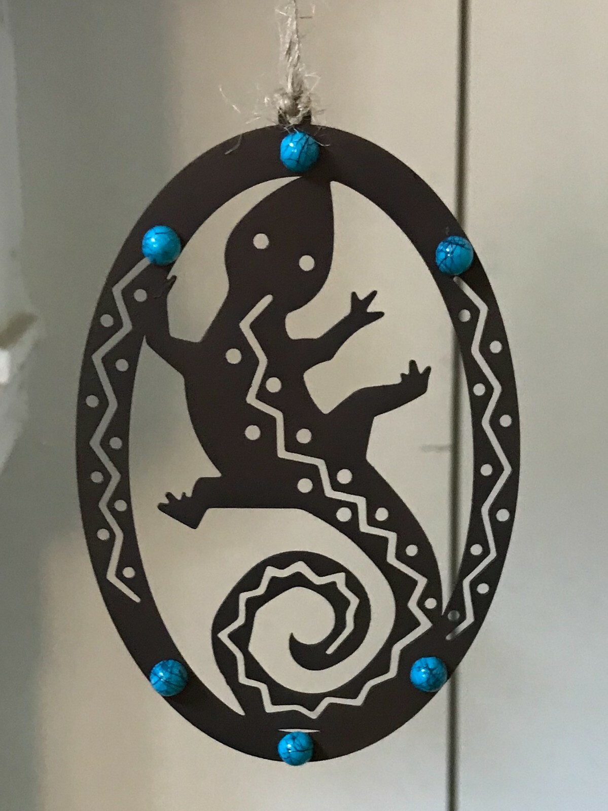 Southwest GECKO LIZARD Western Cowboy Rusty CUTOUT Metal TURQUOISE ...