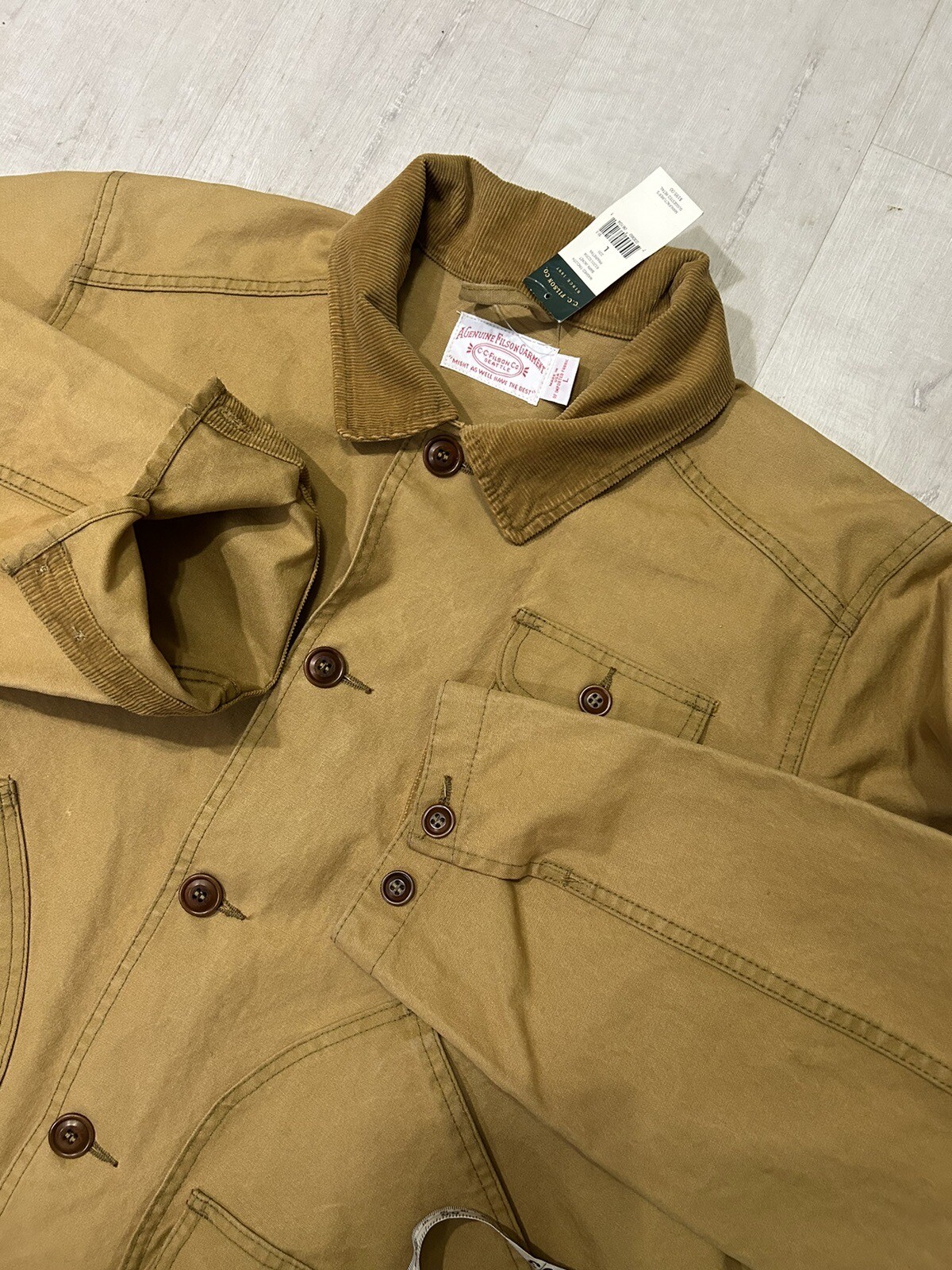 CC Filson Washed Tin Cloth Field Barn Coat Jacket MADE IN USA MENS SIZE ...