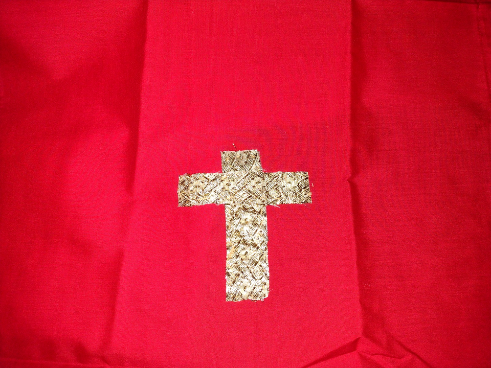 VINTAGE RED PULPIT FALL OR ALTAR LINEN FABRIC LITURGICAL CHURCH CROSS ...
