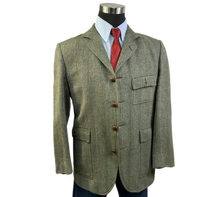 40S Norfolk Hacking Coat Jacket Shoot Hunting Green Herringbone Tweed ...