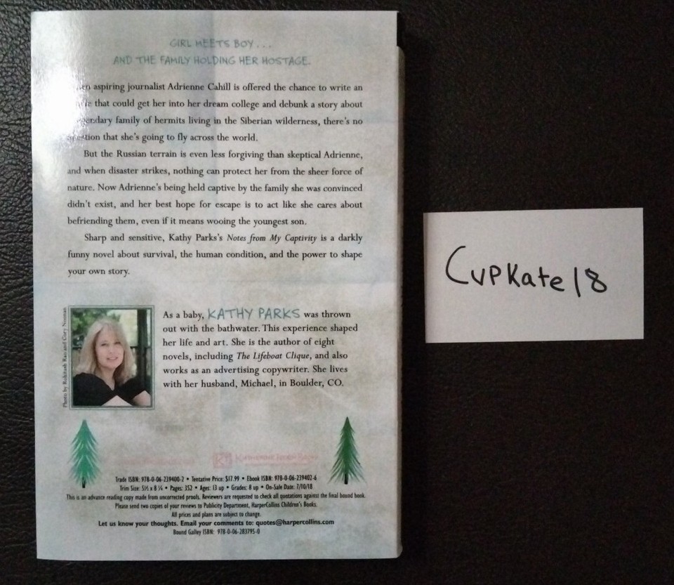Notes from My Captivity by Kathy Parks 6/19 Paperback NEW ARC Advance ...