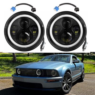 Pair 7" Inch Round LED Headlights w/Turn Signal Light For Ford Mustang ...