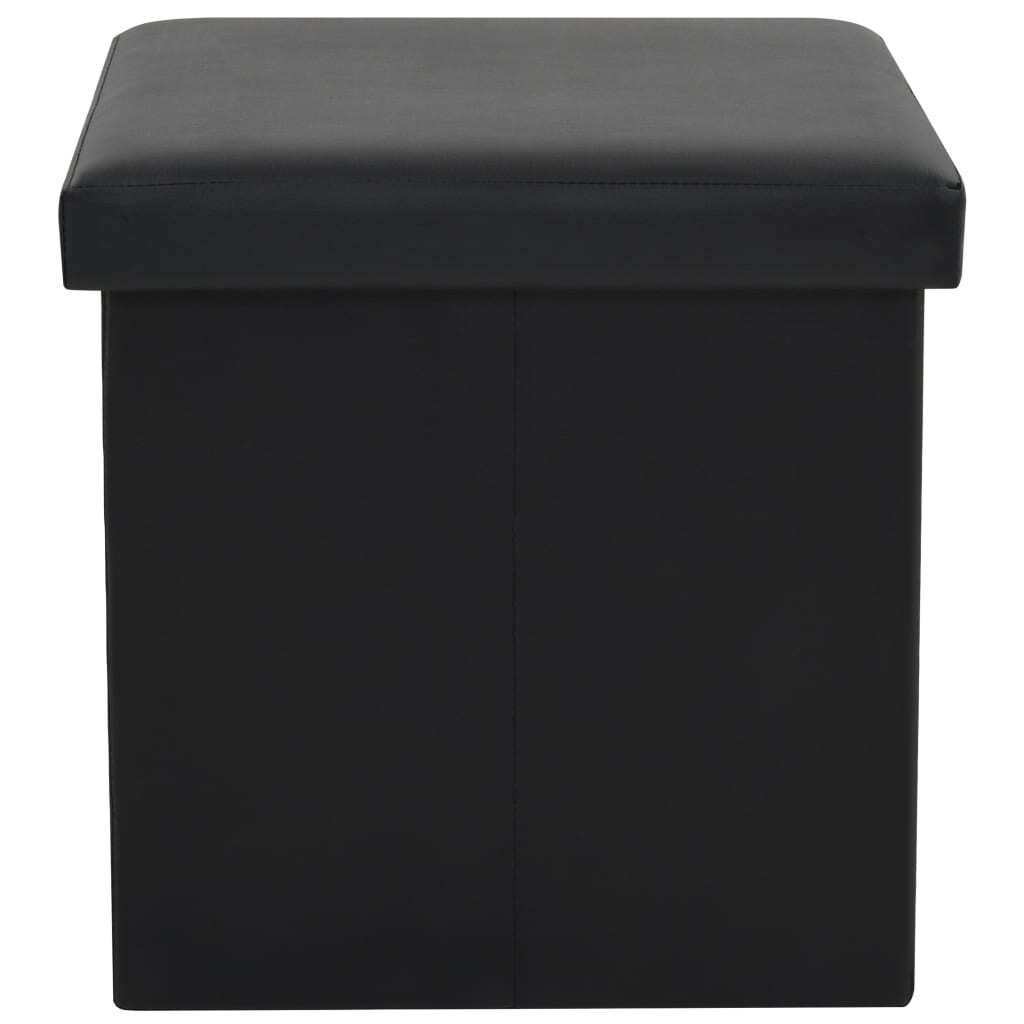 Folding Storage Stool Black Faux Leather 38x38x38cm Removable Seat Top ...