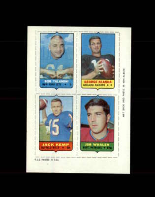 1969 Topps Four-in-One Football Talamini/Blanda/Kemp/Whalen STARX 7 NM ...