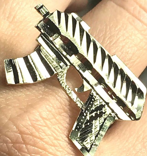 GOLd Uzi gun ring mens machine 10k weapon military size 10 ask 7 8 9 11 ...