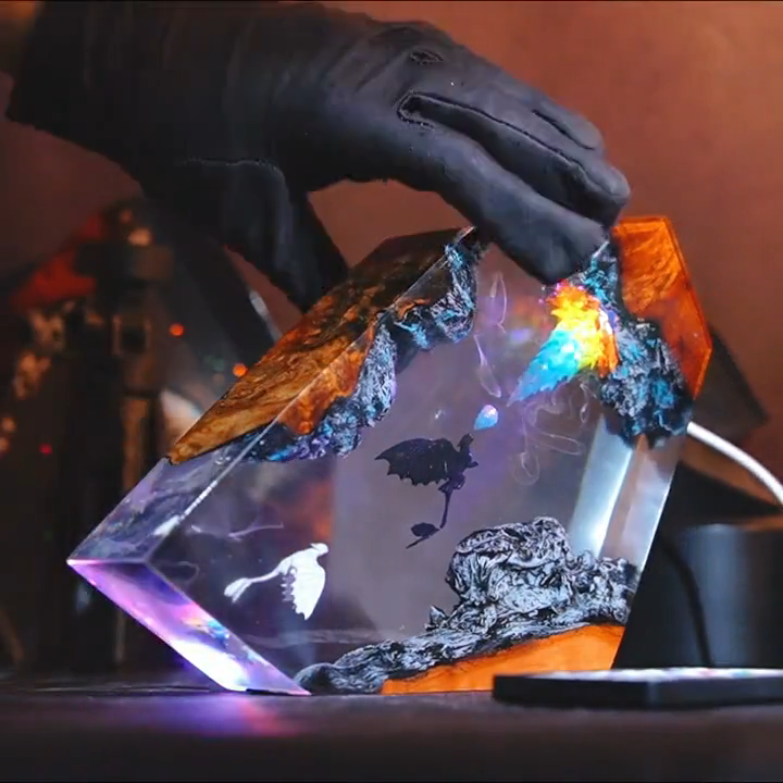 HTTYD Dual Dragon Cave Epoxy Resin Lamp Toothless Light Fury Fire ...