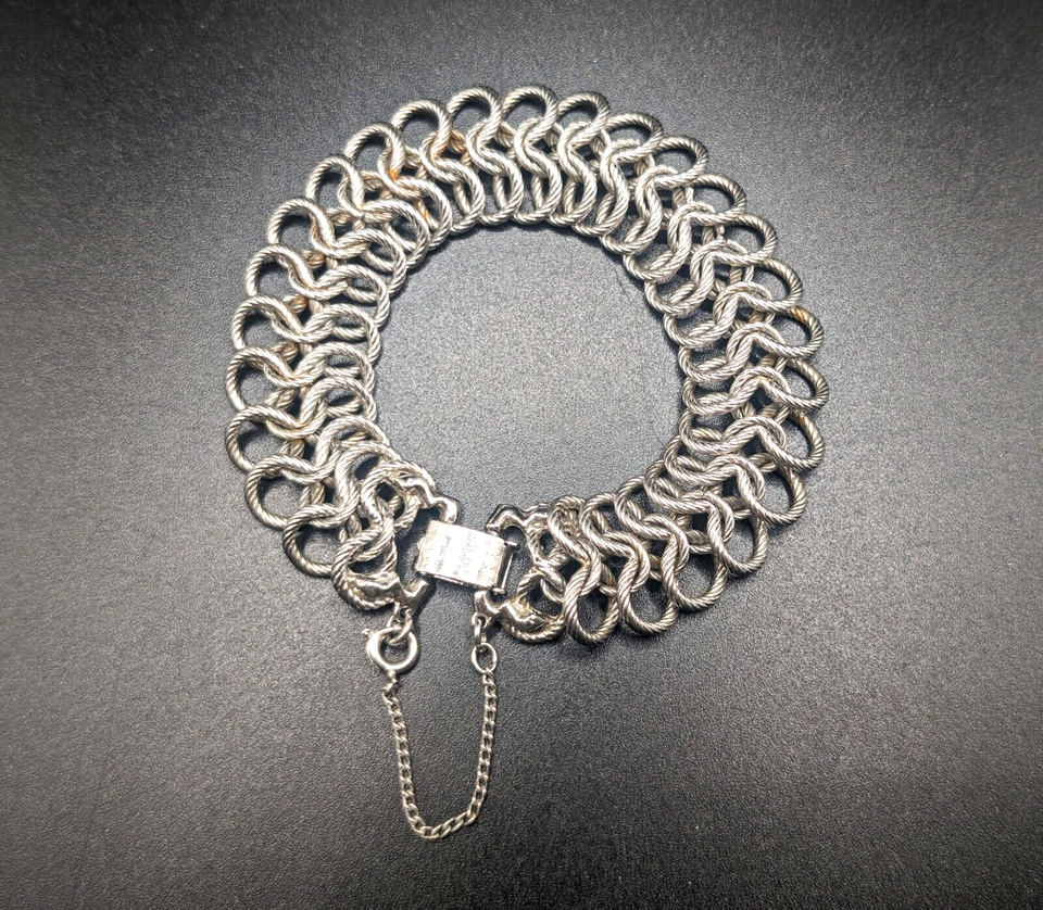 Vintage Textured Silver Tone Wide Chain Bracelet Safety Chain 7 1/2" L X 3/4" W | eBay
