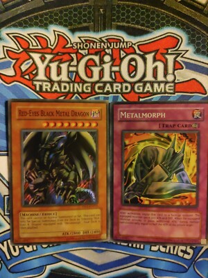 Yugioh Red-Eyes Black Metal Dragon & Metalmorph PP01 Super Rare Pair ...
