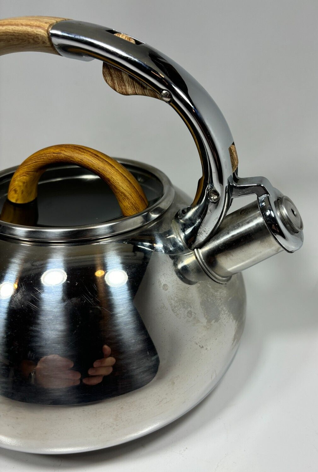 Brandani Whistling Chrome Steel Tea Induction Kettle with Woodgrain ...
