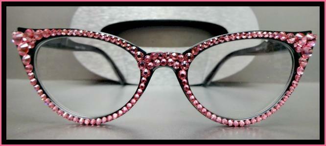 Classy Elegant Retro Cat Eye READING EYE GLASSES READERS Pink Crystals ...