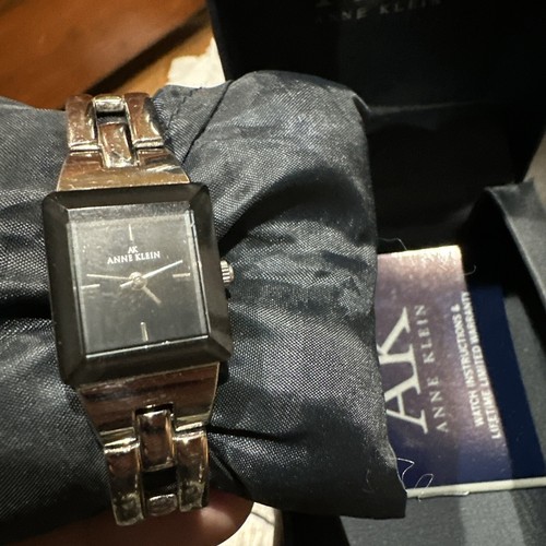 Anne Klein Women's Y121E Silver-Tone Black Watch Leather Strap Small ...