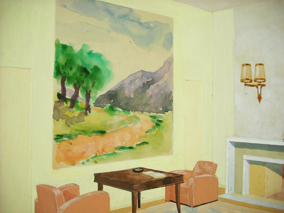 Mathys 1949 Drawing Original Full Pan Watercolour Interior And Painting ...