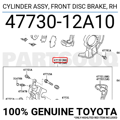 4773012A10 Genuine Toyota CYLINDER ASSY, FRONT DISC BRAKE, RH 47730 ...