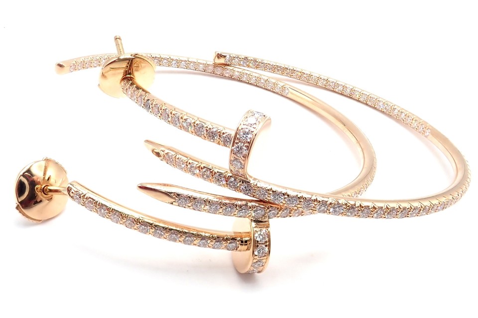 Authentic! Cartier Juste un Clou 18k Rose Gold Diamond Nail Hoop ...