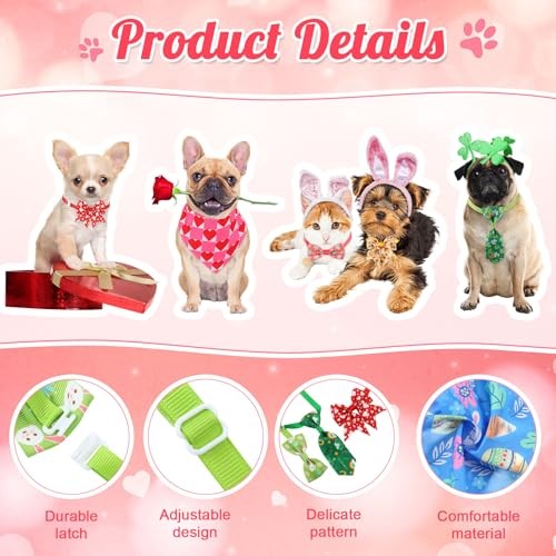 120 Pcs Valentine St. Patrick's Day Easter Dog Bandanas Bulk Dog Bows ...
