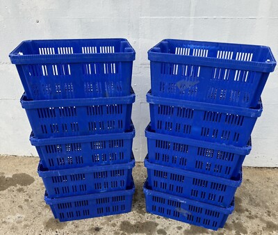 10 x Blue Vented Nesting Stacking Euro Storage Boxes 600 x 400 x 200mm ...
