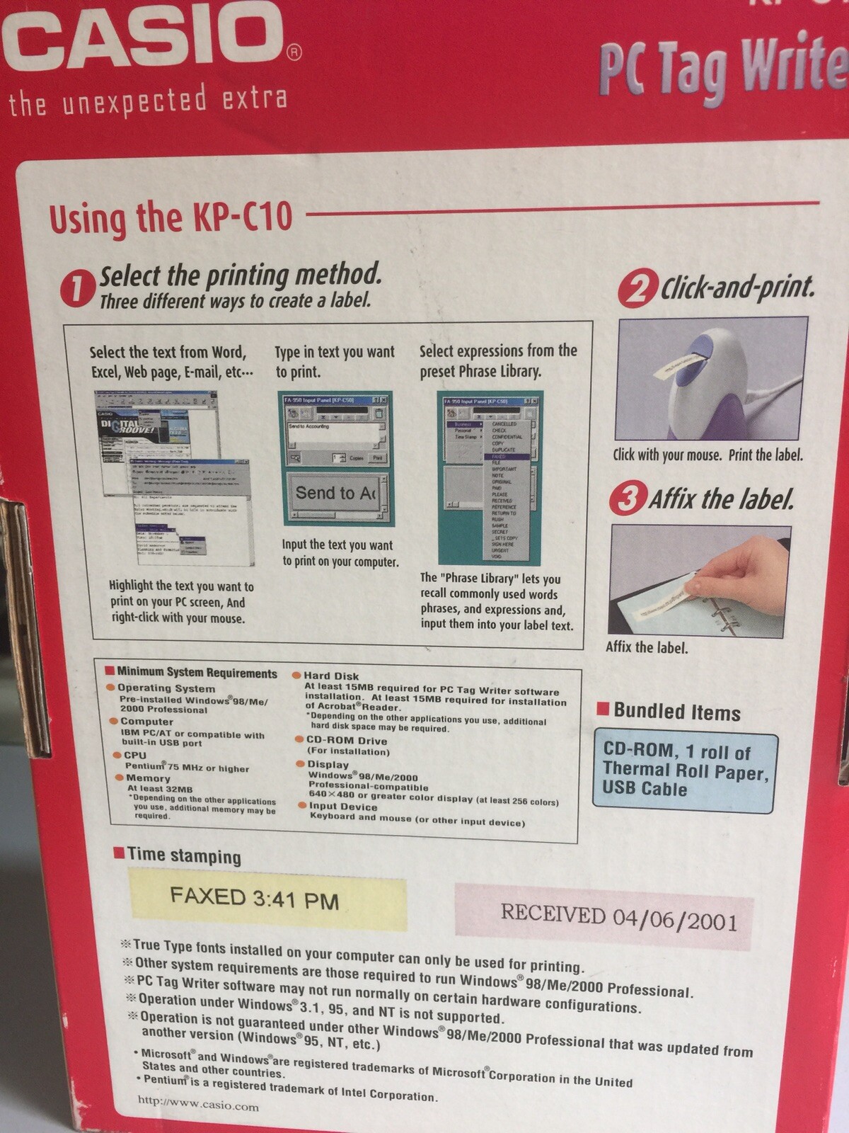 KP-C10 Casio PC Tag Label Writer, USB Interface, New | eBay