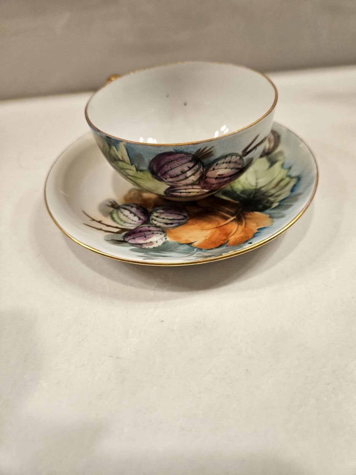 Vintage Handpainted Nippon Bone China Teacup and Saucer Japan Fruit ...