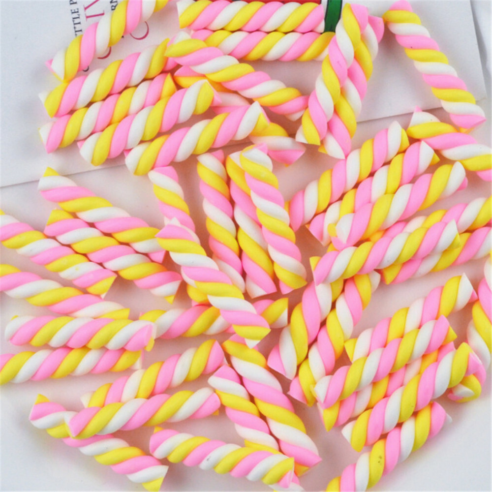Pack of (x20) Polymer Clay Cabochons Twisted Candy Sticks Marshmallows ...