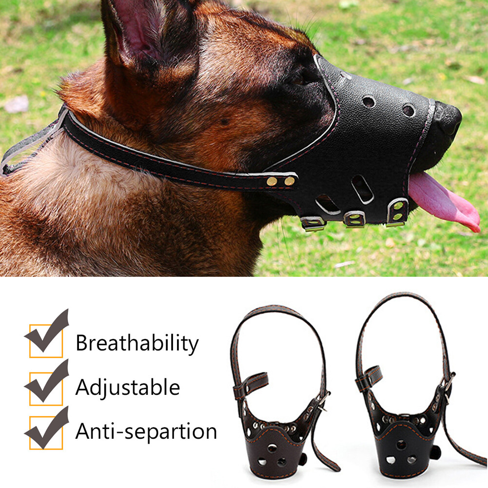 Adjustable Breathable Leather Dog Mouth Muzzles Anti Bark Bite Chew Pet ...