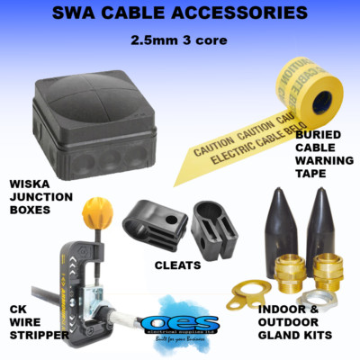 2.5MM 3 CORE SWA INDOOR/OUTDOOR GLANDS, CLEATS, WISKA JUNCTION BOX ...