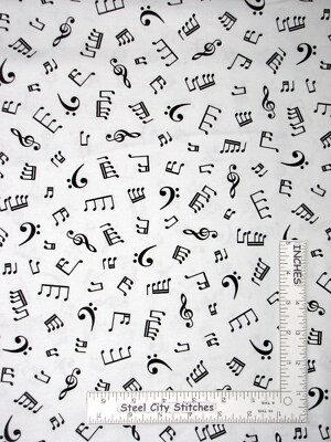 Music Notes Black on White Cotton Fabric #15098 Robert Kaufman By The ...