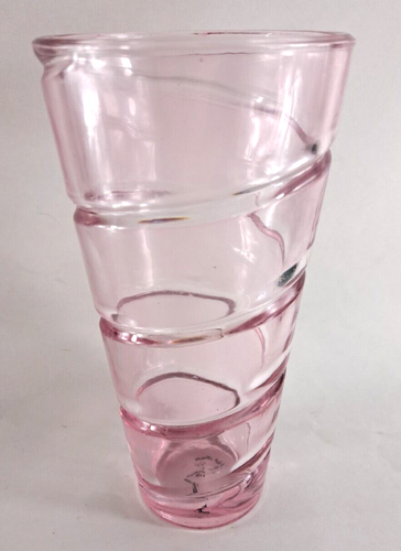 FTD Vase Pink Swirl Art Glass 9" Tall Beveled W Sticker Flowers Cottage ...