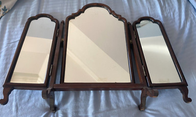 Antique Handmade Triple Folding Mirrors Tabletop Mirror Vanity Piece | eBay