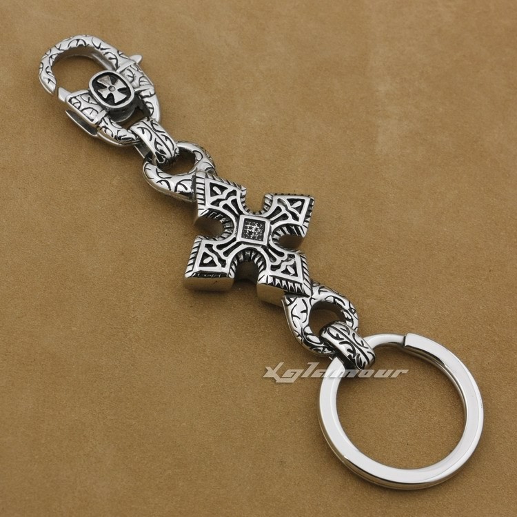 DIY Stainless Steel Gothic Cross Mens Biker Punk KeyChain Keyring ...