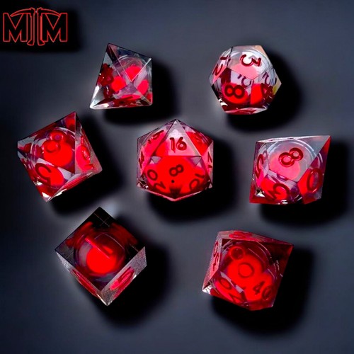 Biloume🌘 Red Black Quick Sand 7pc DnD Dice Dice Set (GLOW in Dark ...