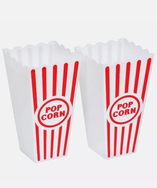 2 Tubs Retro Popcorn Buckets Reusable Bowls Movie Tub Plastic 3.5 Cup ...