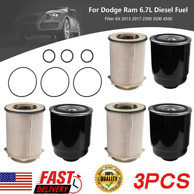 3Sets For Dodge Ram 6.7L Diesel Fuel Filter Kit 2013-2018 2500 3500 ...