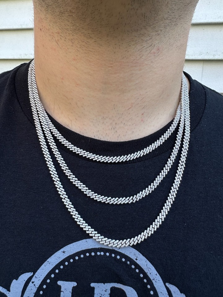 MOISSANITE Real 5mm Micro Miami Cuban Link Prong Chain Iced 925 Silver ...