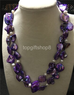 Charming Natural white Freshwater Pearl purple shell pearls Necklace 45 ...
