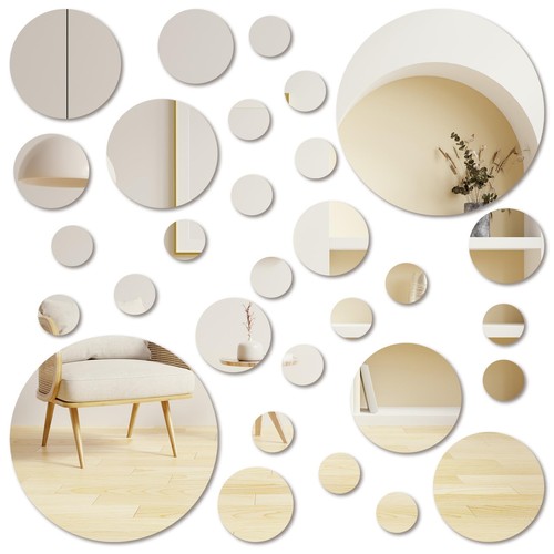 30 Pcs Round Mirror Tiles Self Adhesive, Mirror Wall Decals, Circular ...