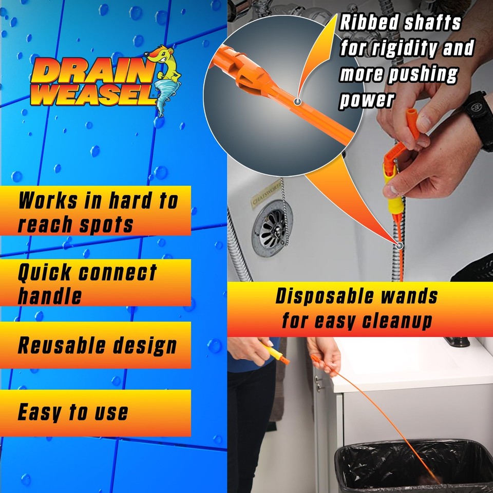 Drain Weasel Sink Snake Cleaner with New Molded Tip - 18″ - Drain Snake ...