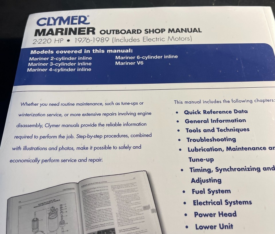 1976-1989 CLYMER MARINER OUTBOARD MOTOR 2 TO 220 HP SERVICE MANUAL NEW ...