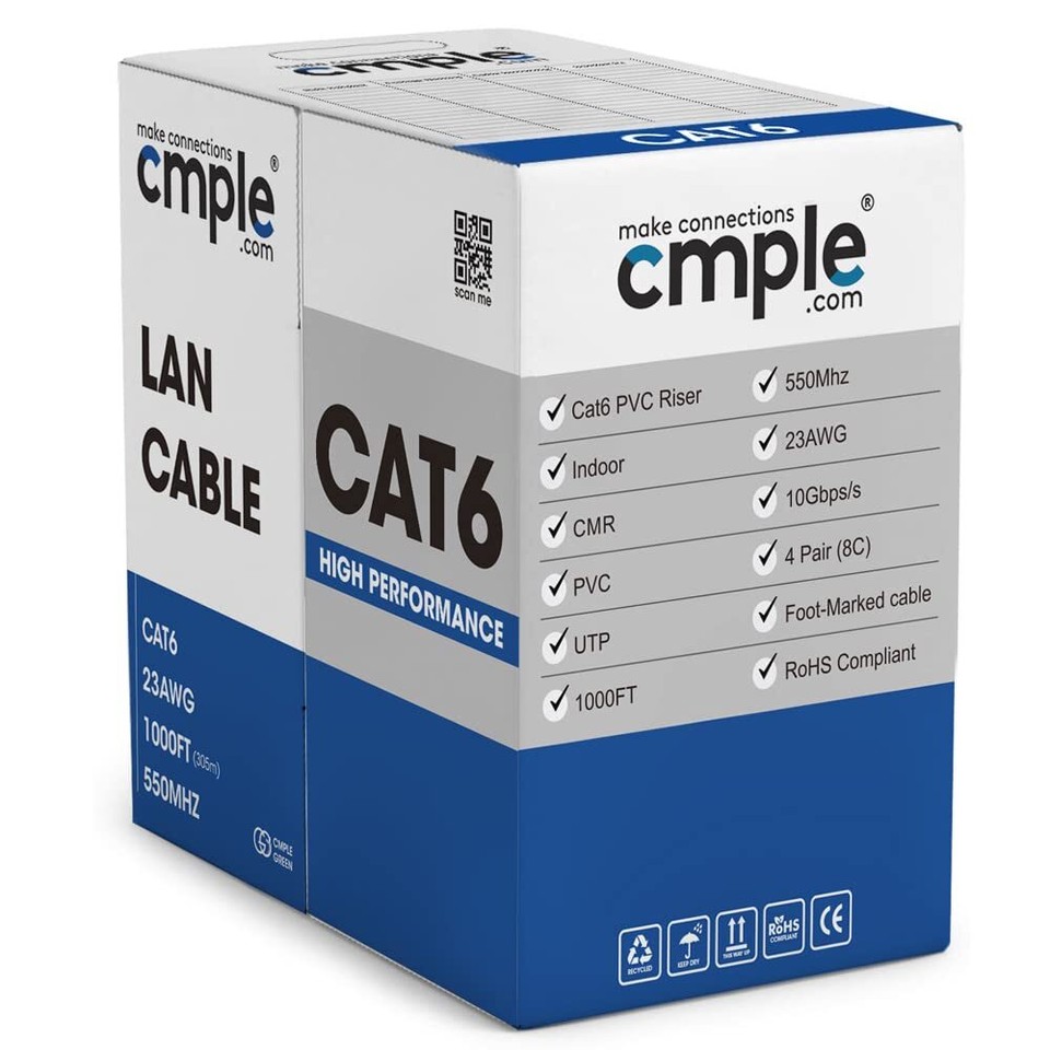 Cat6 Ethernet Cable 1000 Feet CMR Riser Internet Cable Cat6 Internet ...