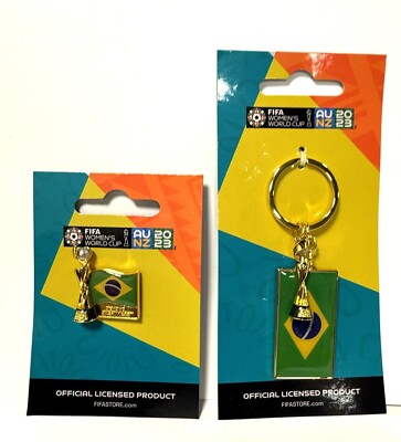 WOMENS WORLD CUP FIFA 2023 BRAZIL TROPHY FLAG PIN AND KEYCHAIN SET FREE ...