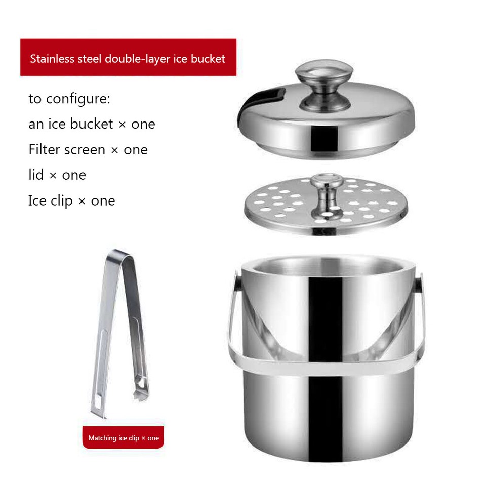 Double-Wall Stainless Steel Insulated Chilling Ice Bucket Ice Cube ...