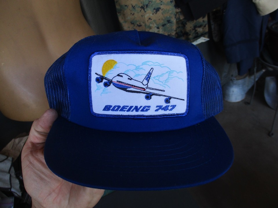 Vtg 1980s BOEING 747 Mesh Back Trucker Hat, Snapback Yupoong Cap, NWoT ...