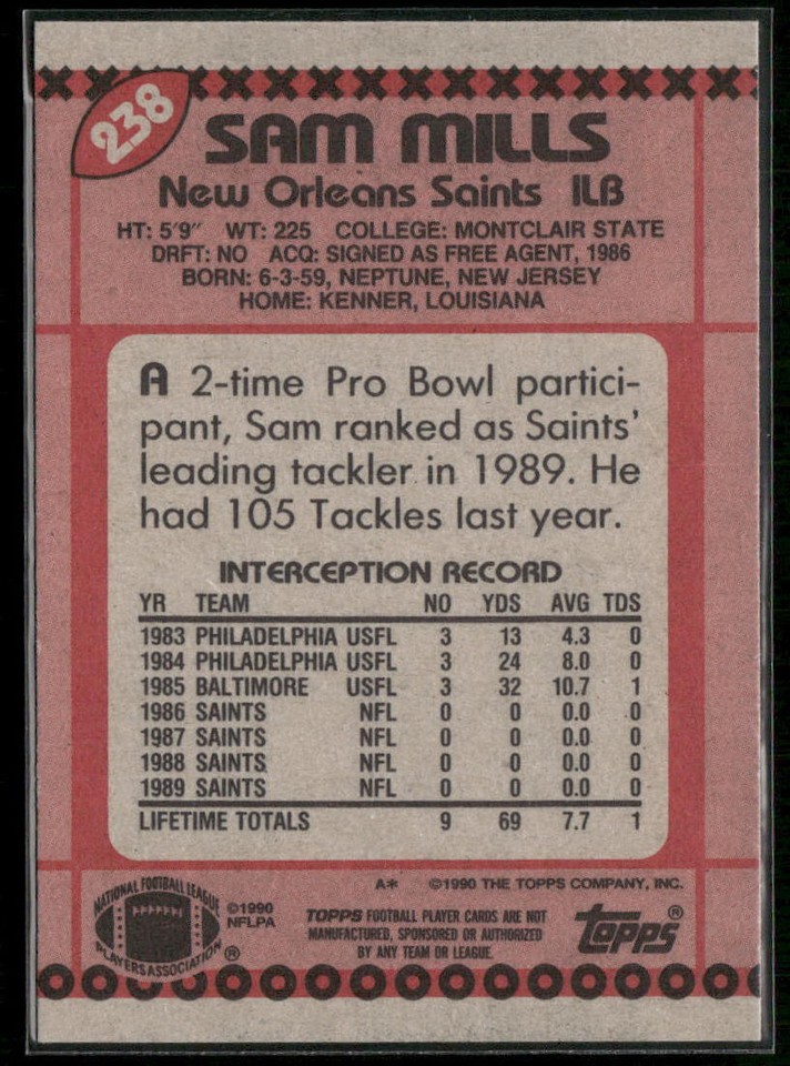 1990 Topps #238 Sam Mills | eBay