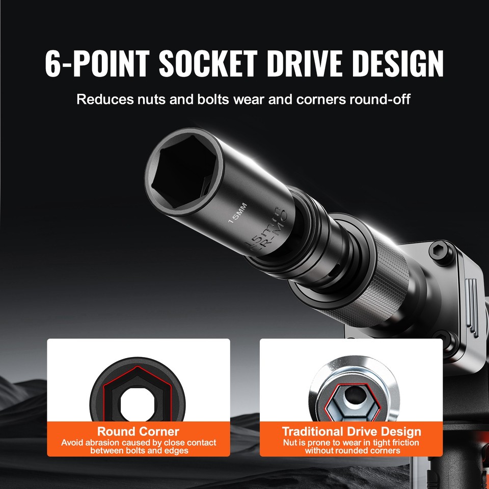 360 Degree Swivel Impact Sockets Set 14pcs 6-Point 3/8in Drive Socket ...
