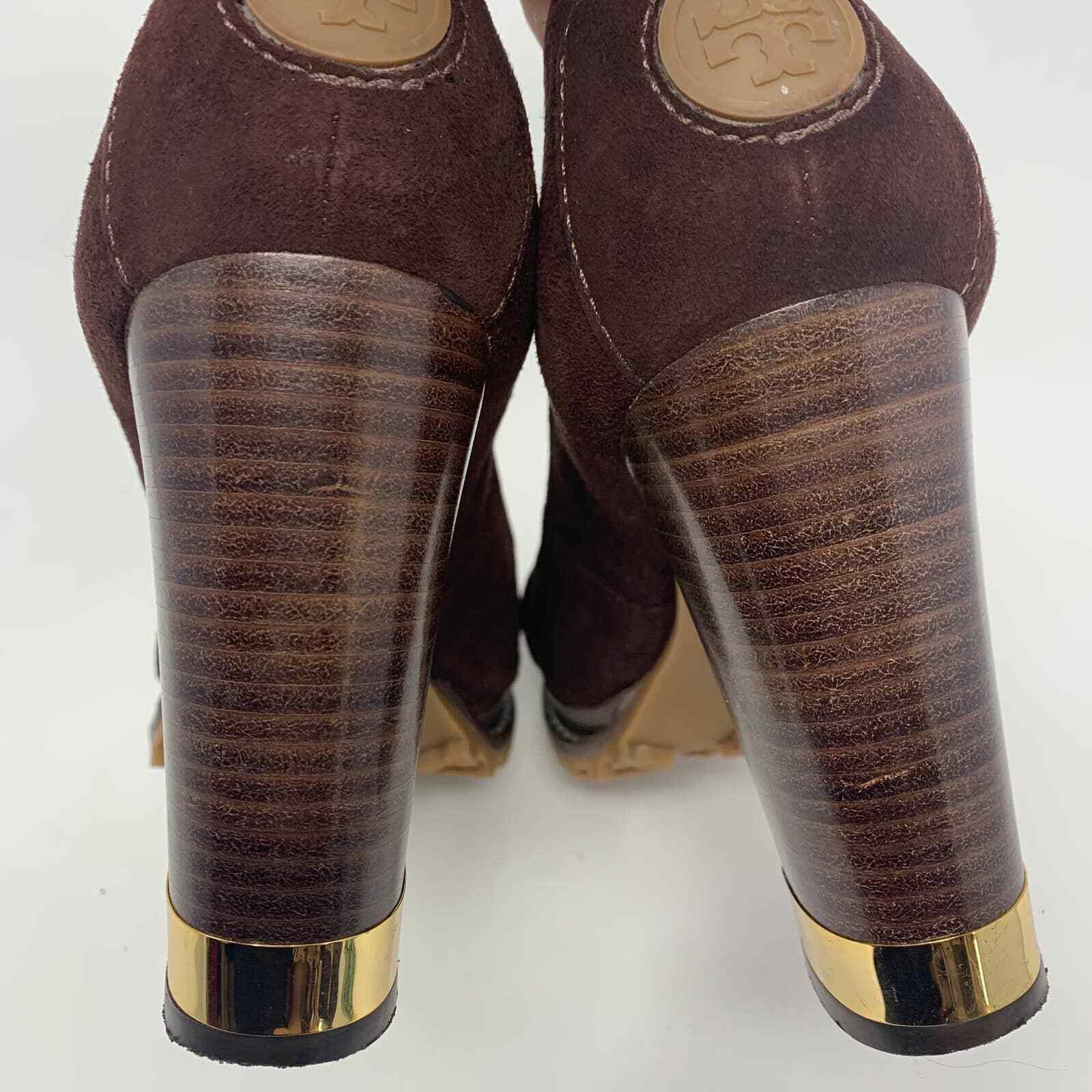 Tory Burch Brown Suede Lug Sole Round Toe Buckle Stac… - Gem