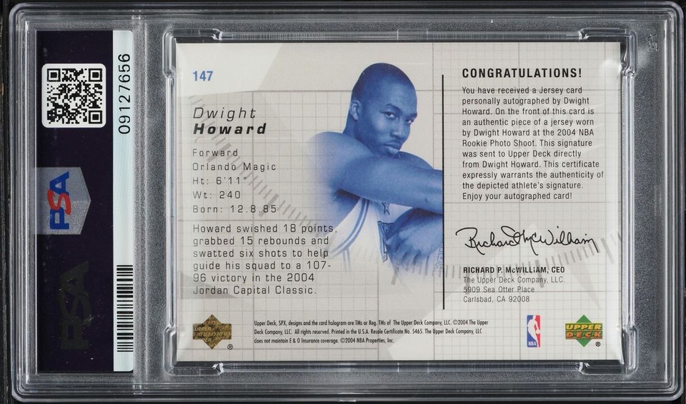 2004 UD Spx Dwight Howard Rookie Patch Auto Spectrum /25 Psa 10 Gem MT ...