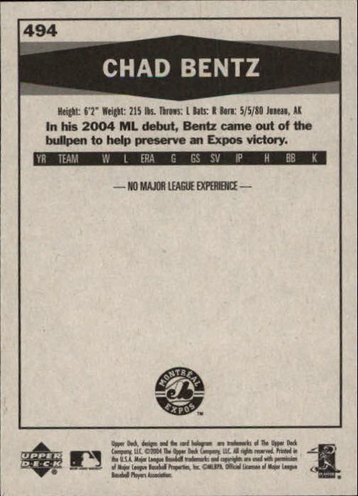 2004 Upper Deck Vintage #494 Chad Bentz RC - NM-MT | eBay