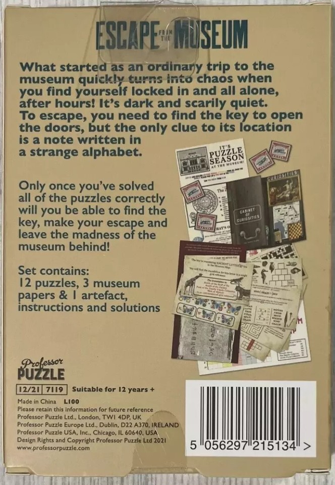 Escape From The Museum Mini Escape Room Card Game 5056297215134| eBay