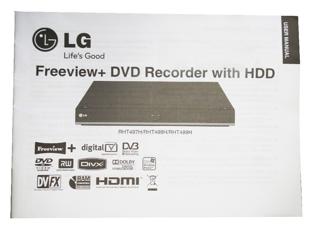 LG Owner`s Manual Guide Book forFreeview +DVD HDD Recorder RHT497H/498H ...