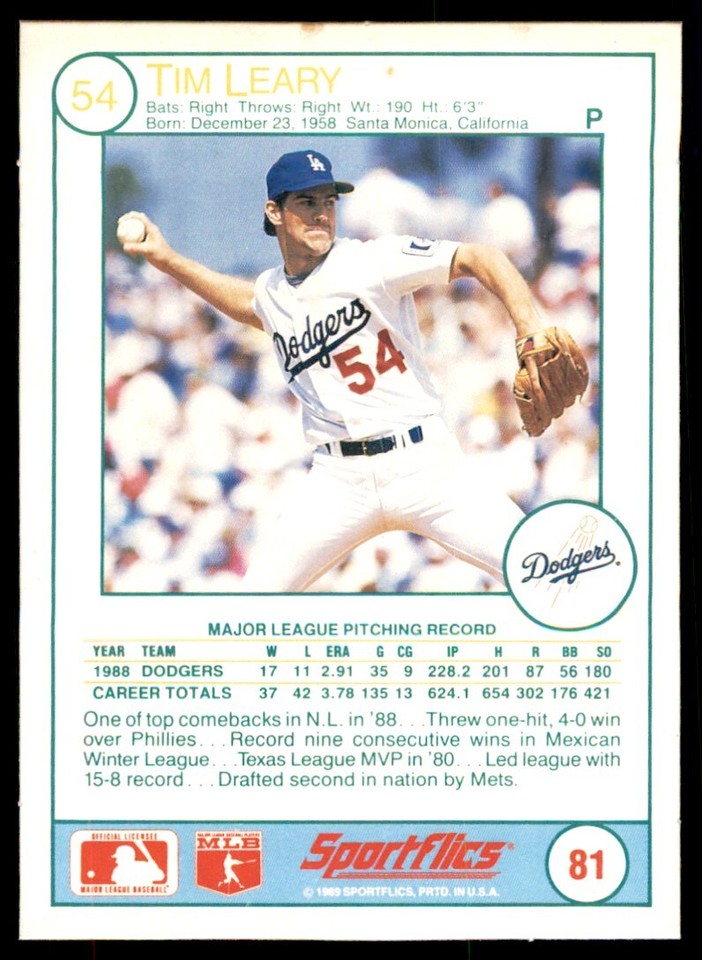 1989 Sportflics Tim Leary Los Angeles Dodgers #81 | eBay